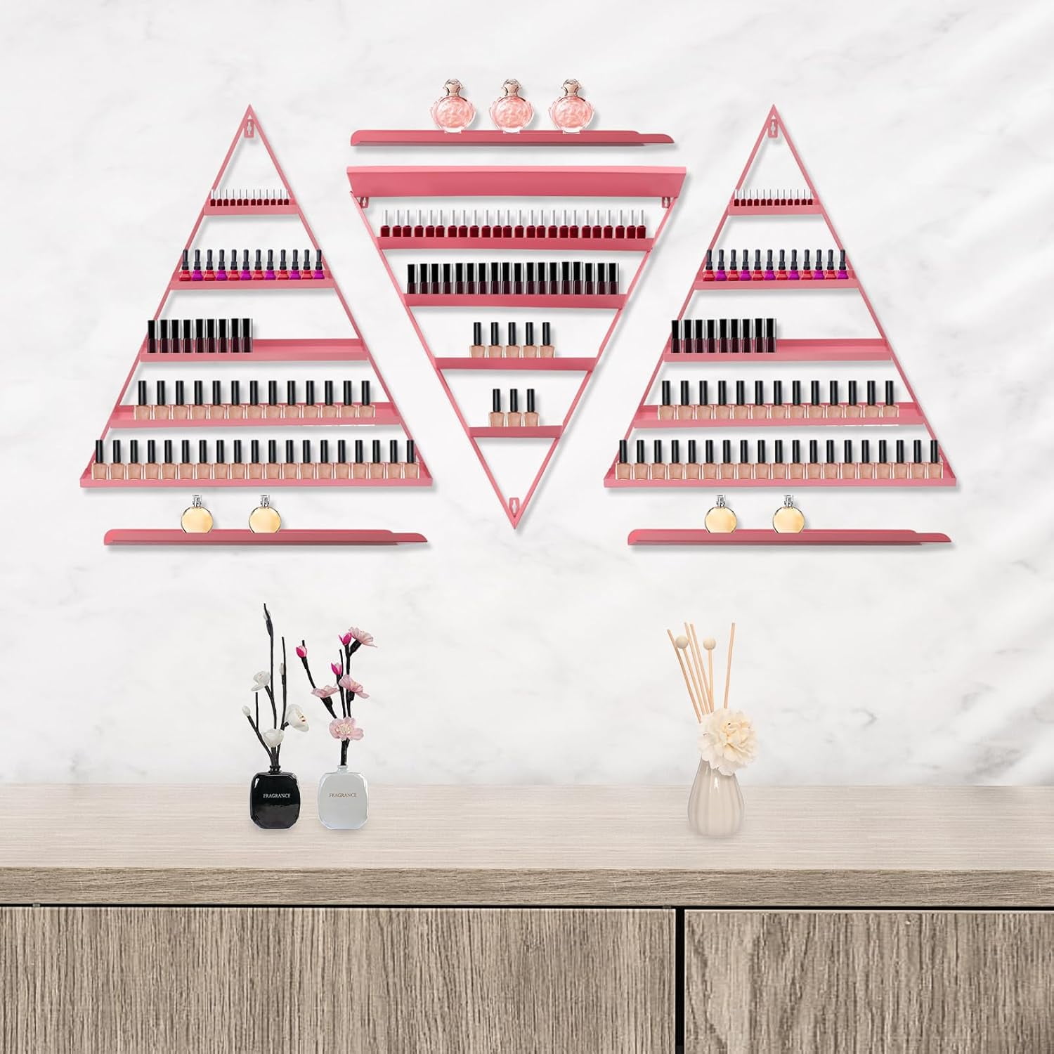 6 Tier Metal Nail Polish Display Rack, Modern Wall Mount 3 Pack Nail ...