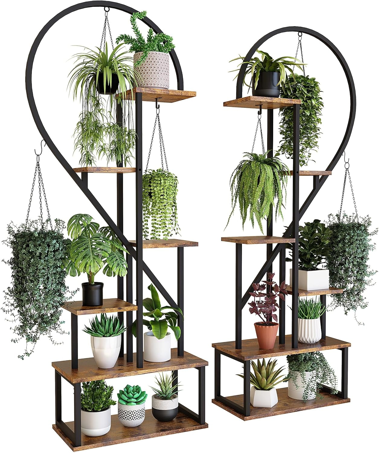 6 Tier Metal Plant Stand, Creative Half Heart Shape Ladder Plant Stands ...