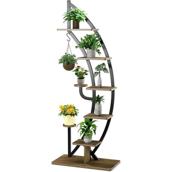 6 Tier Metal Plant Stand, Half Moon Shape Plant Shelf Indoor w/Hanger ...