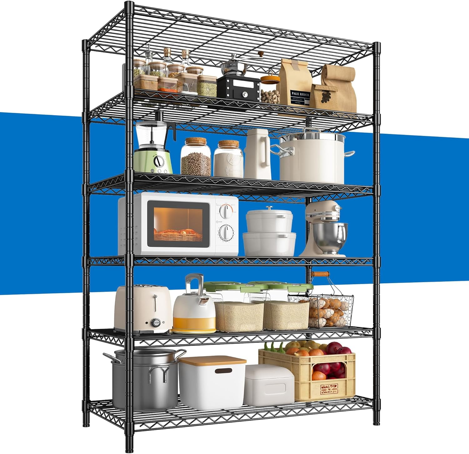 6 Tier Metal Shelving 75" H Adjustable Storage Shelves, 1200LBS Wire ...