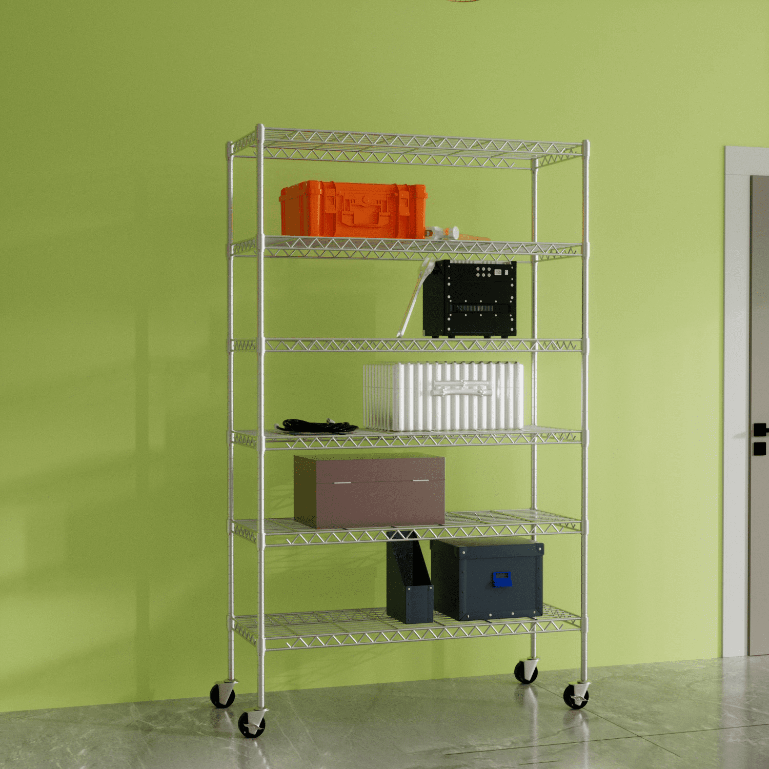 "6-Tier Chrome Shelf w/ Wheels, Heavy Duty Steel Rack, 6000 LBS, 48 ...