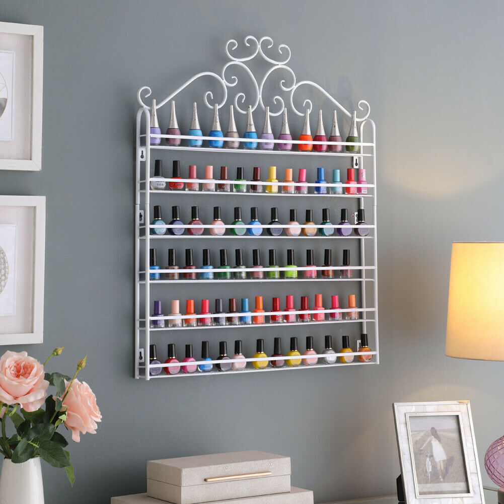 6 Tier Metal Wall Mount Nail Polish Rack Display Holder Salon Organizer ...