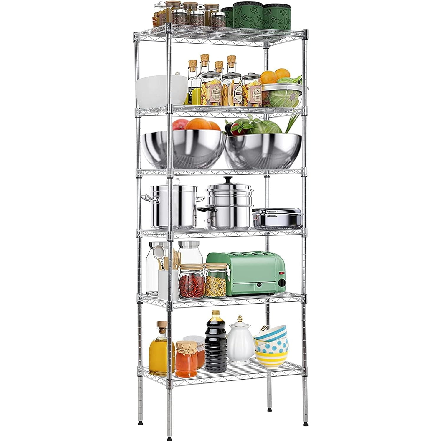 6-Tier Metal Wire Shelving Unit Snack Shelf Height Adjustable Storage ...