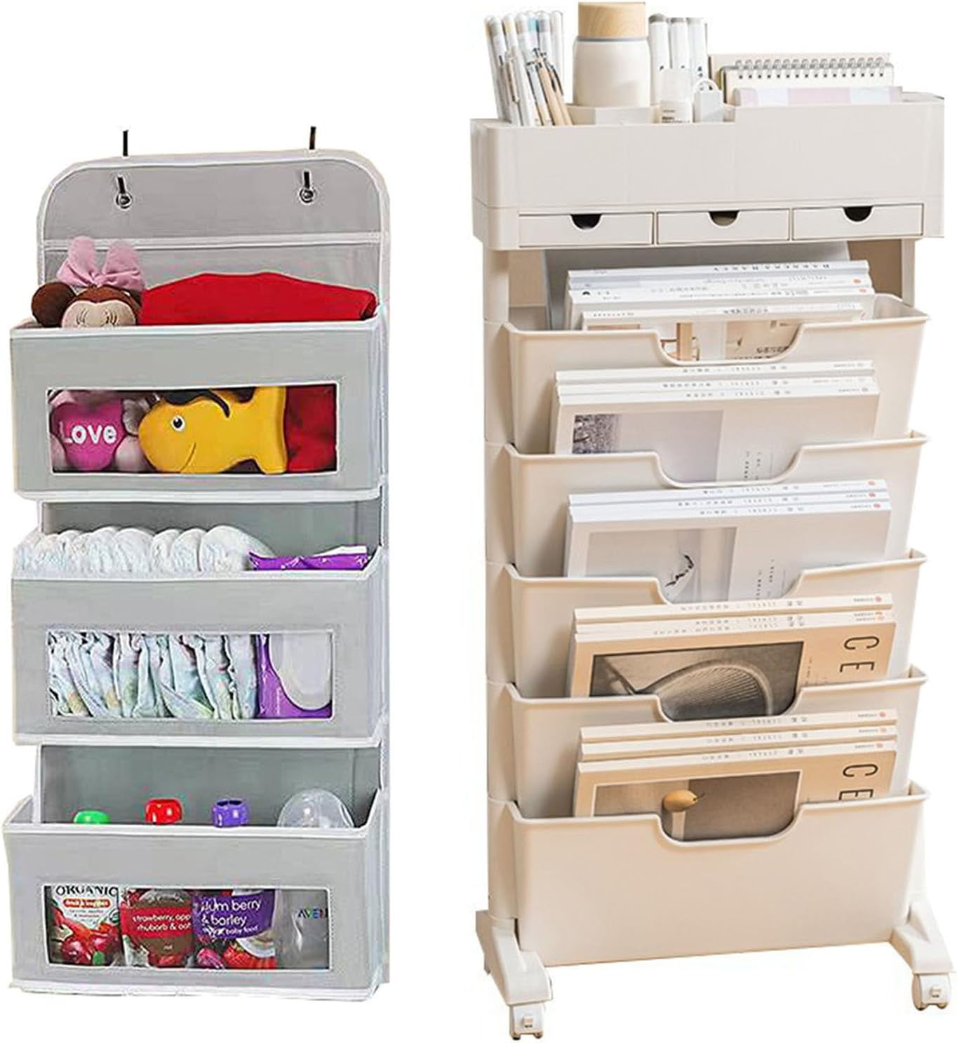 6-Tier Mobile Bookshelf with Wheels,Open Bookshelf and Over the Door ...