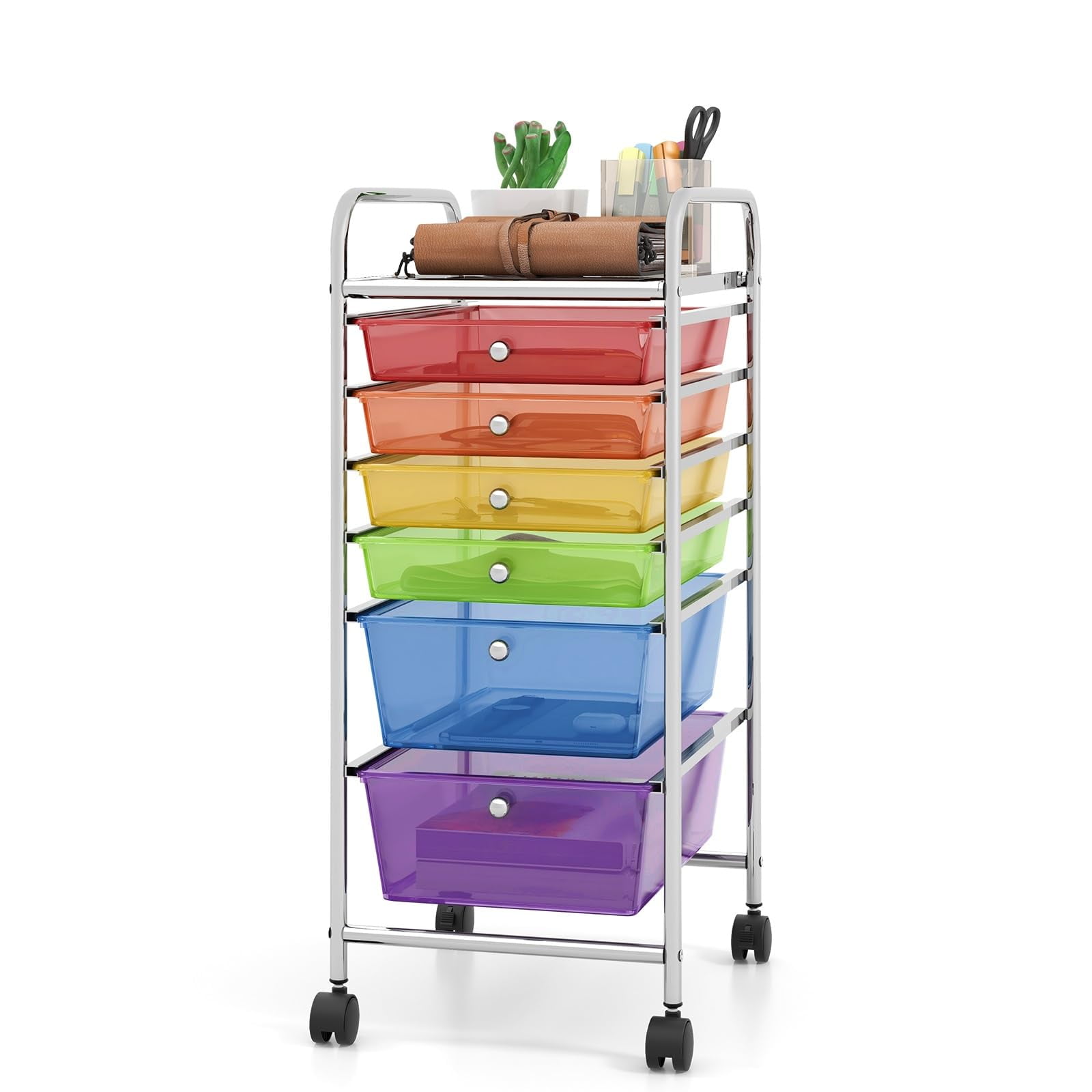 6 Tier Multicolor Storage Cart with Wheels, Mobile Rolling Drawer Unit ...
