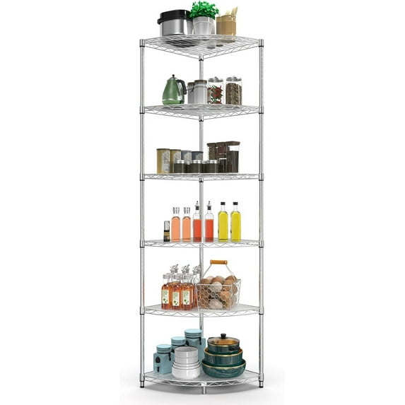6 Tier NSF Corner Wire Shelf Shelving Unit, 18 x 18 x 72 Inch 420lbs ...