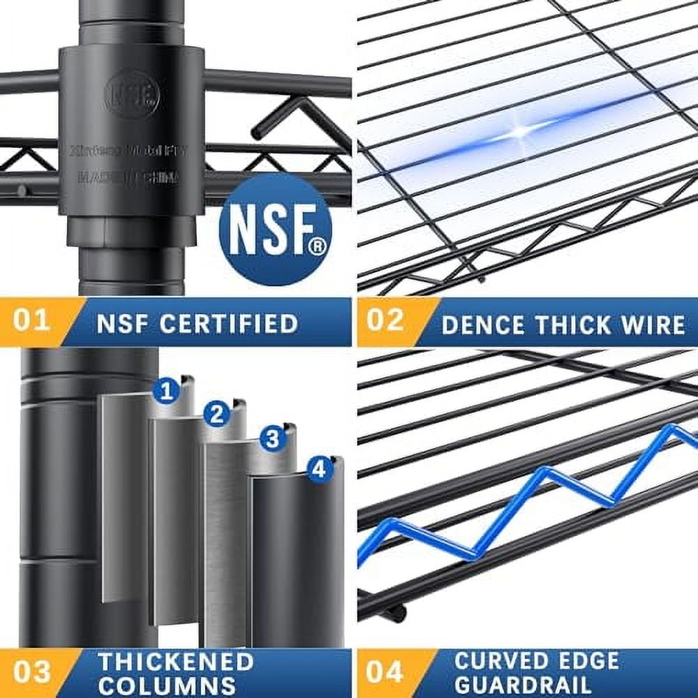 6 Tier NSF Storage Rack, 2100lbs Capacity Heavy Duty, Metal Wire Shelving Units with 4 Wheels ...