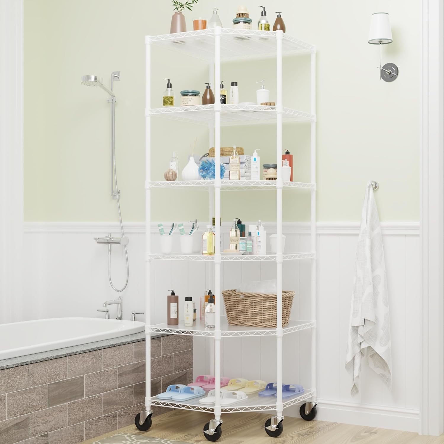 6 Tier NSF Storage Rack, 2100lbs Capacity Heavy Duty, Pentagonal Corner ...