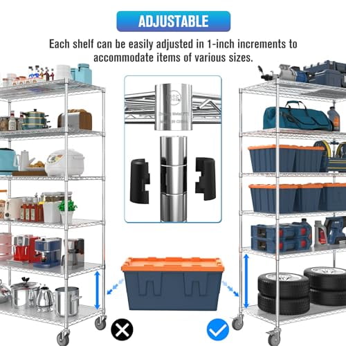 6 Tier NSF Wire Shelf Shelving Unit, 20 x 48 x 84.5 Inch 6000lbs ...