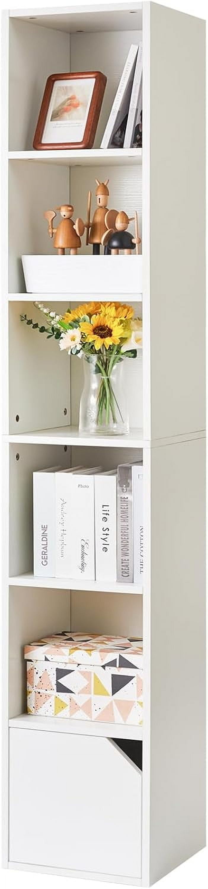 6 Tier Narrow Bookcase with Doors, Cube CD DVD Storage Cabinet,Slim ...