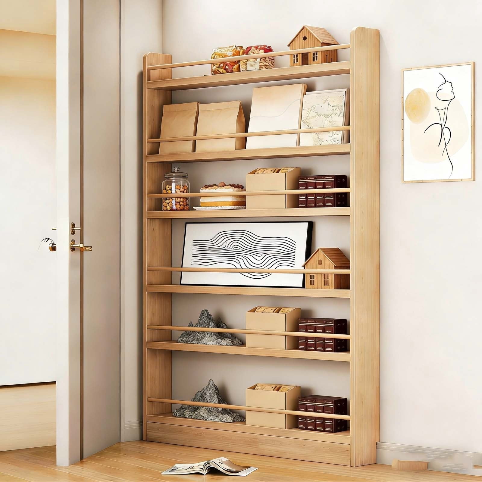 6 Tier Narrow Bookshelf Wall Mount - Behind Door Hidden Storage ...