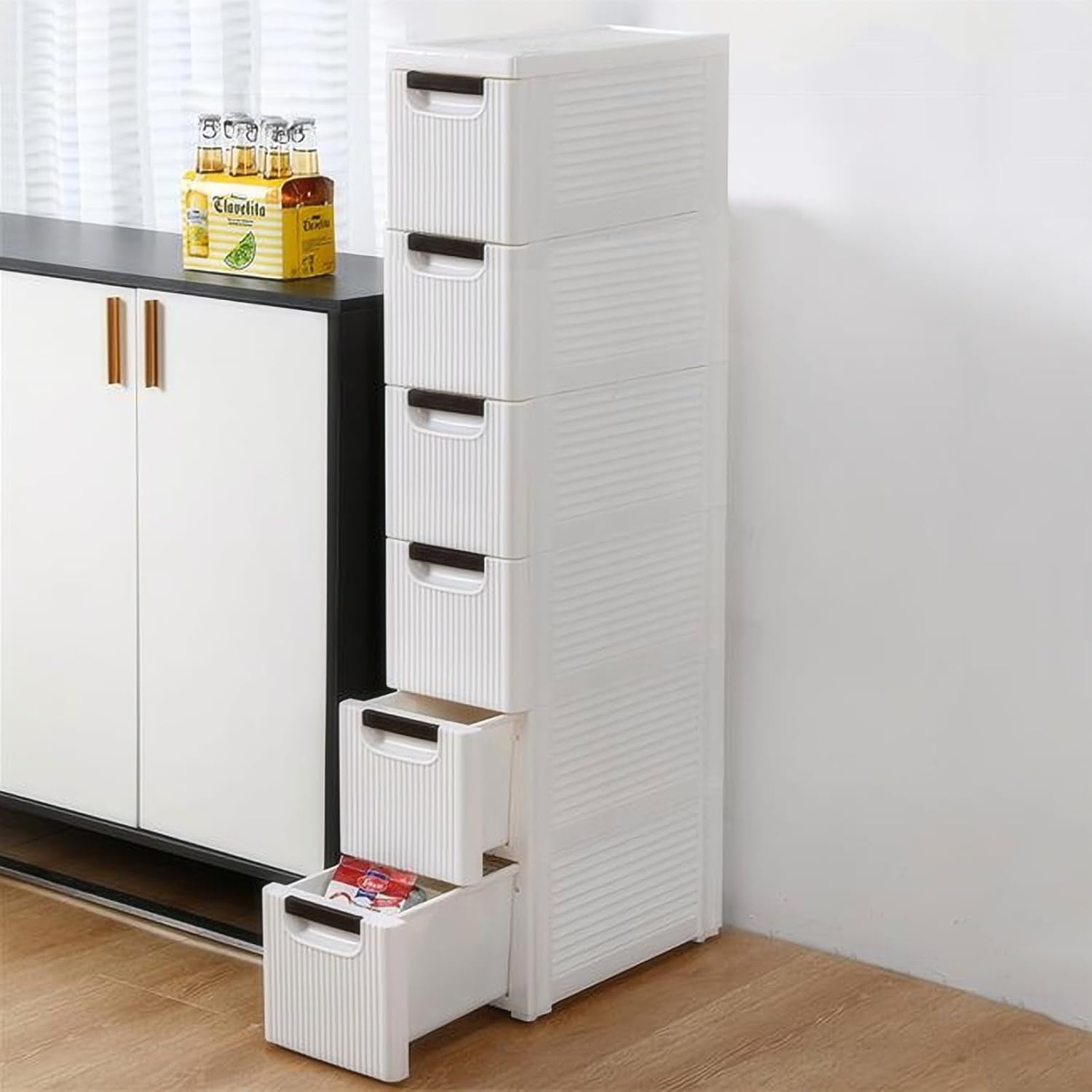 6-Tier Narrow Storage Cabinet, Slim Bathroom Rolling Cart with Drawers ...