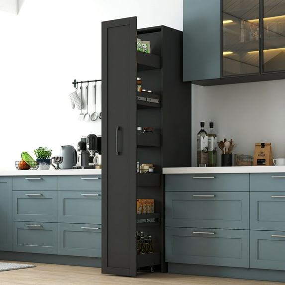 6 Tier Narrow Storage Cabinet, Slim Rolling Spice Rack Next to Fridge ...