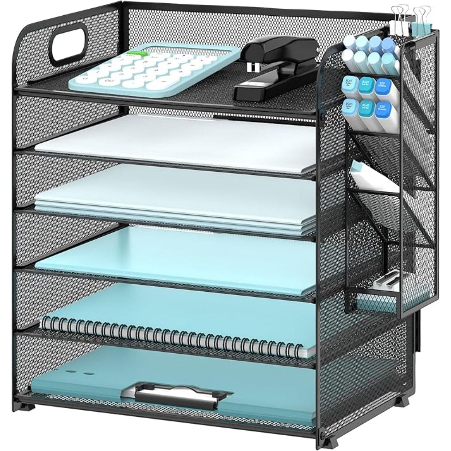6 Tier Office File Paper Desk Tray Organizer with Handle, Stackable ...