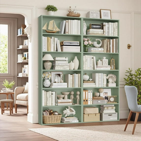 6-Tier Open Bookcase and Bookshelf Set of 2, Freestanding Display ...