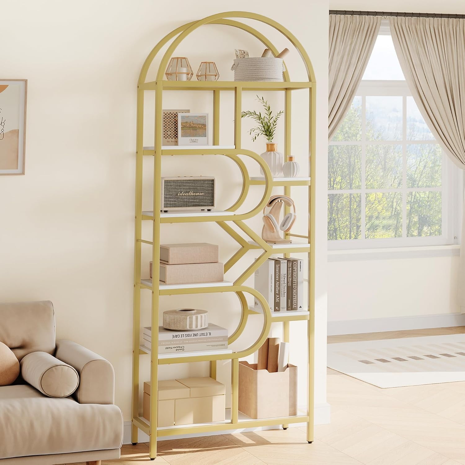 6-Tier Open Bookshelf - 81.7 Inch Arched Bookcase Tall Display Racks ...