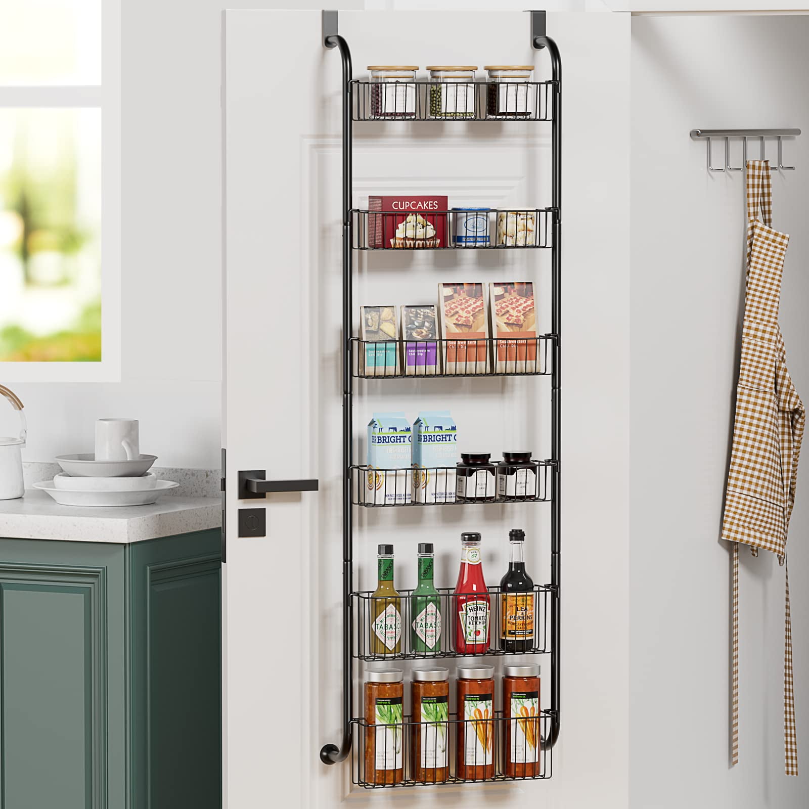 6-Tier Over the Door Pantry Organizer, Heavy-Duty Metal Pantry Door ...
