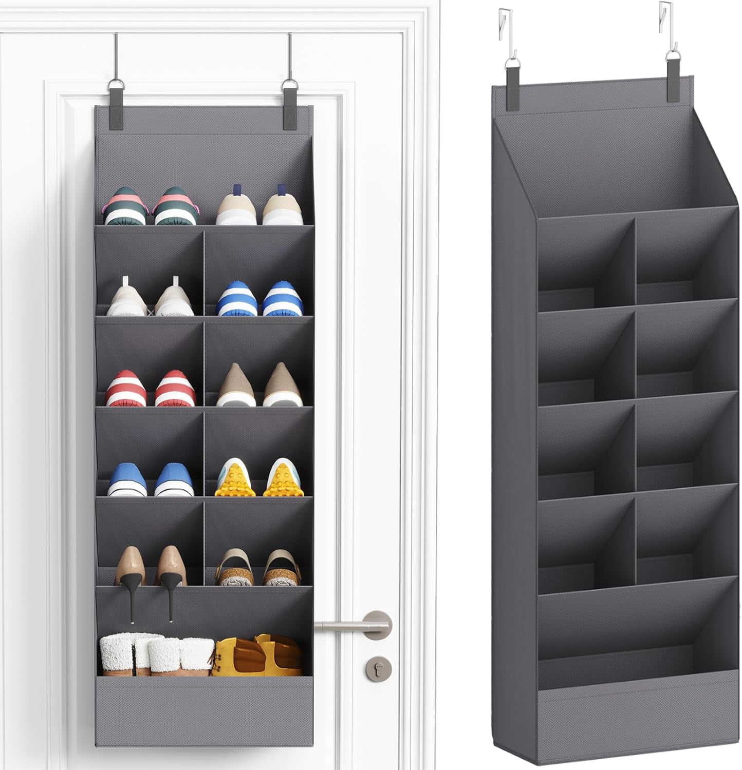 6 Tier Over Door Shoe Organizer with 11 Deep Pockets, Hanging Fabric ...