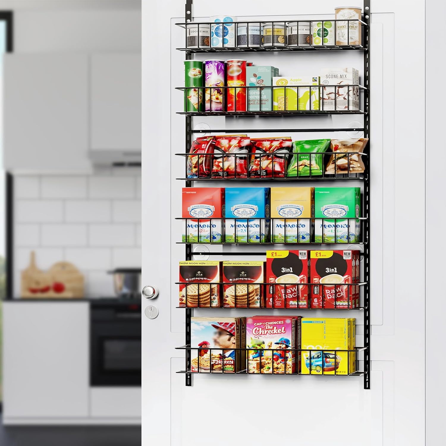 6-Tier Pantry Door Oragnizer, Over The Door Pantry Organizer Rack and ...