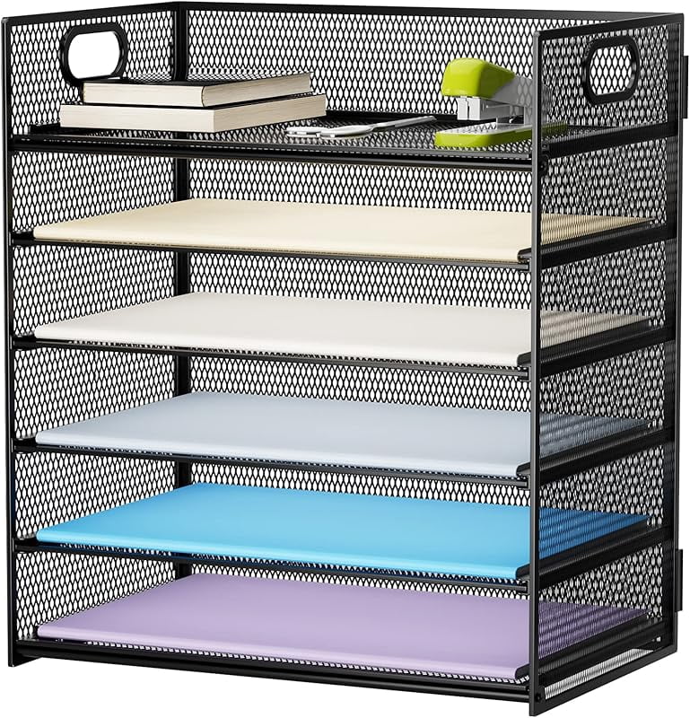 6 Tier Paper Organizer Letter Tray - Mesh Desk File Organizer with ...