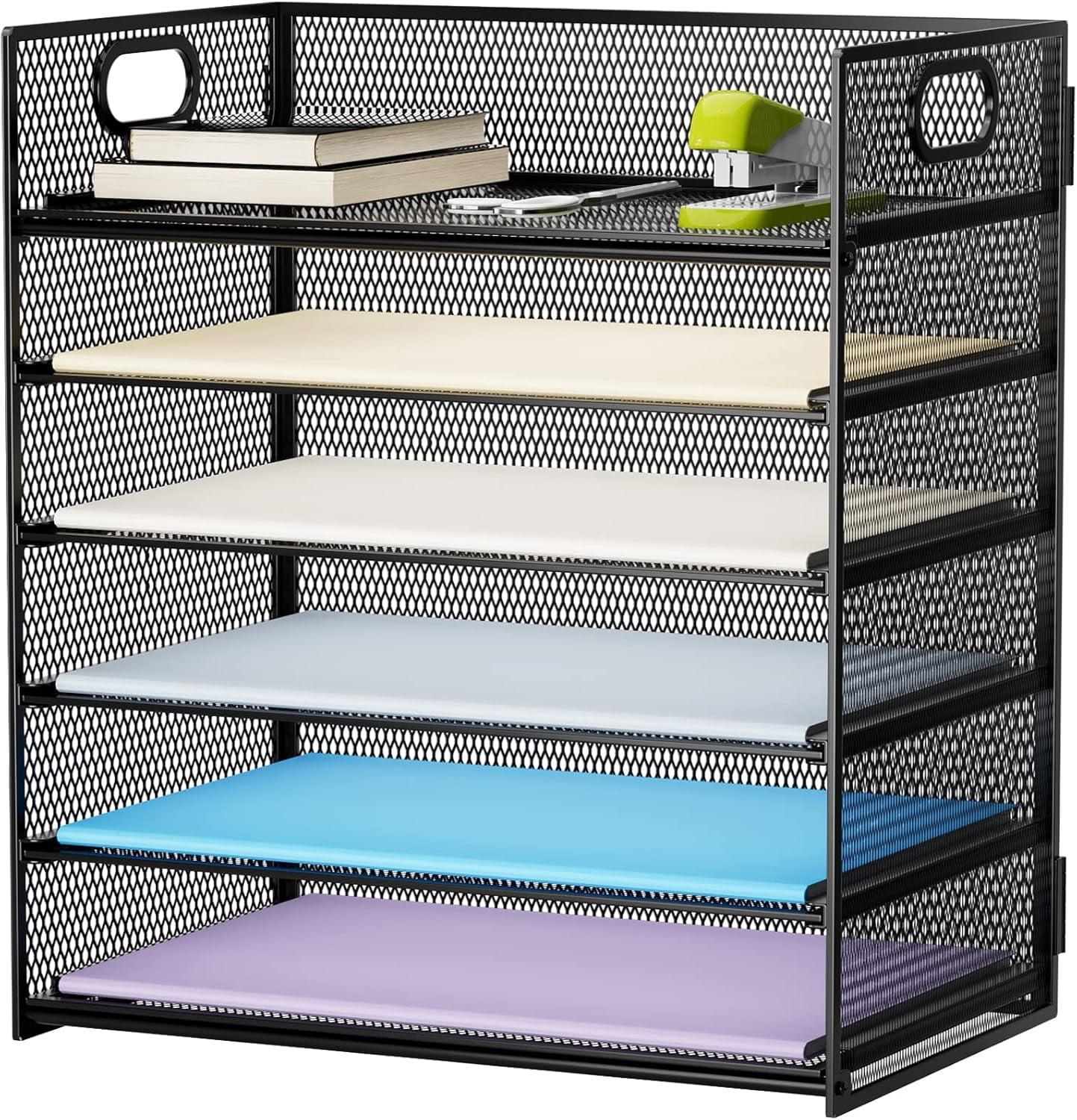 6 Tier Paper Organizer Letter Tray - Mesh Desk File Organizer with ...