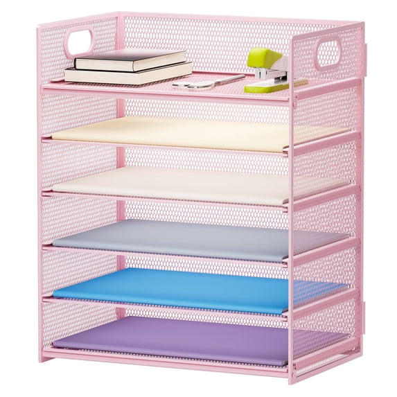 6 Tier Paper Organizer Letter Tray - Mesh Desk File With Handle Sorter ...
