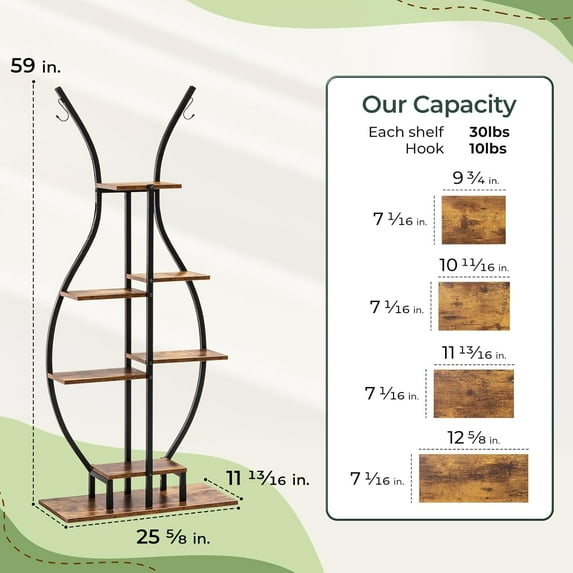 6 Tier Plant Stand Indoor, Vase-Shape Plant Shelf with Hanging Hook ...