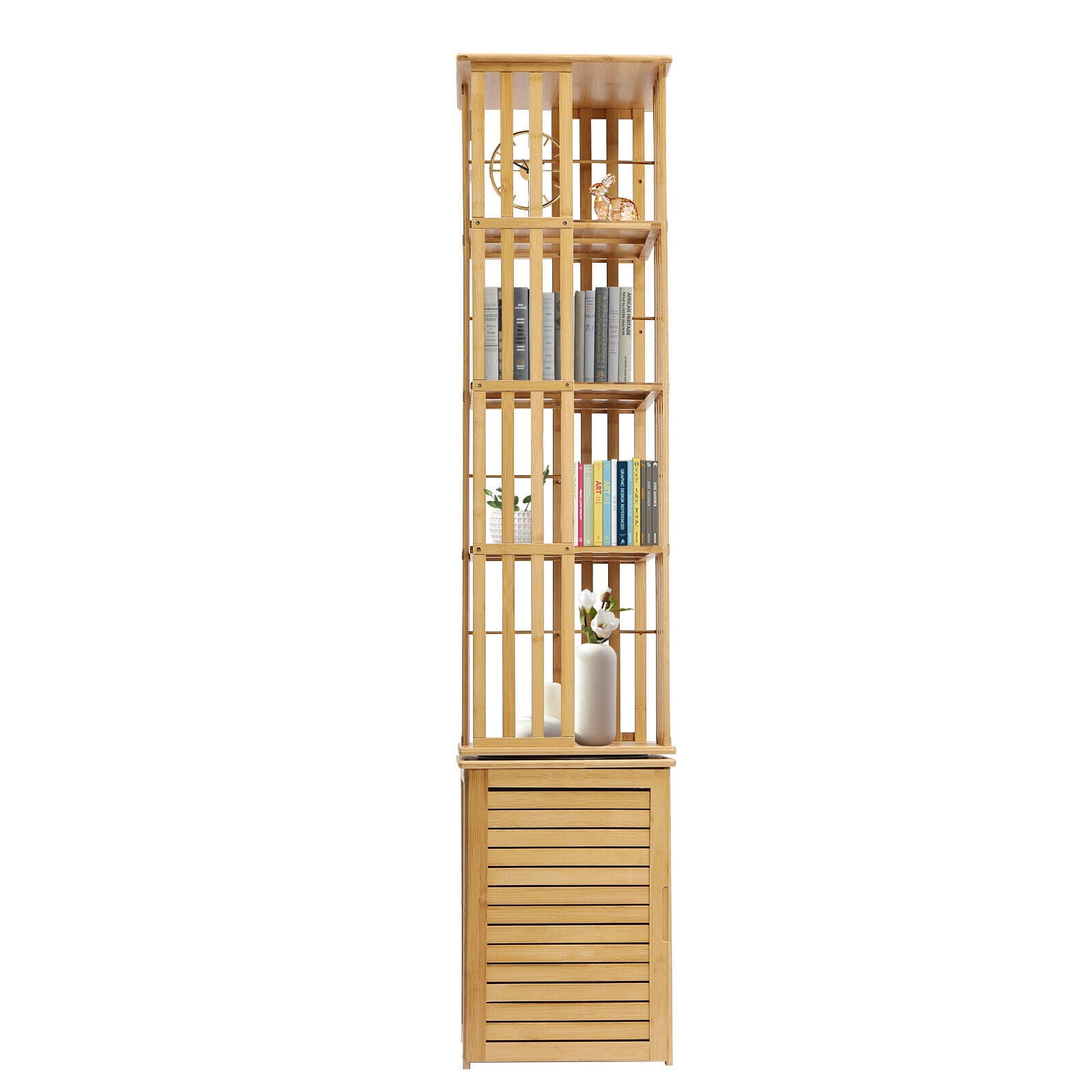 6 Tier Plants Rotating Bookshelf Cylindrical Wooden Book Rack Storage ...