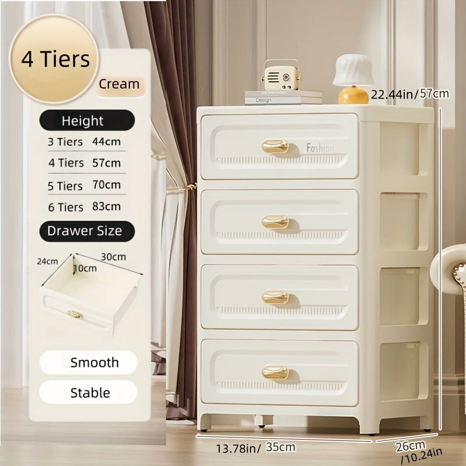 6-Tier Plastic Drawer Organizer Cabinet with Wheels, Creamy White ...