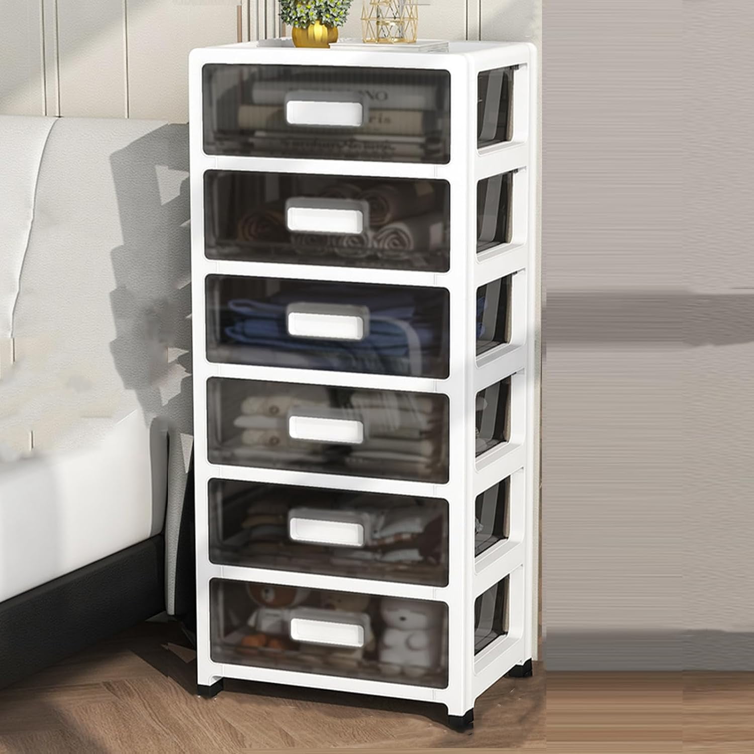 6-Tier Plastic Drawers Dresser,Clear Tower Organizer with Wheels for ...