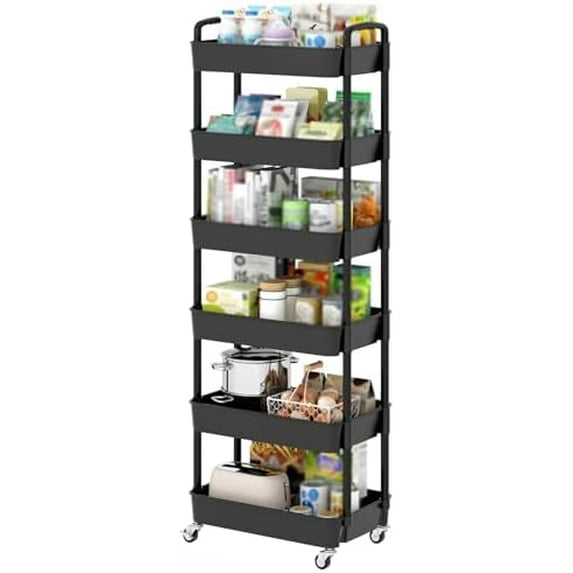 6-Tier Plastic Rolling Utility Cart with Handle, Multi-Functional ...