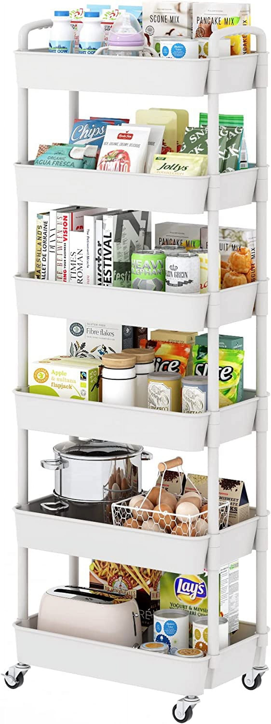 6-Tier Plastic Rolling Utility Cart with Handle, Multi-Functional ...