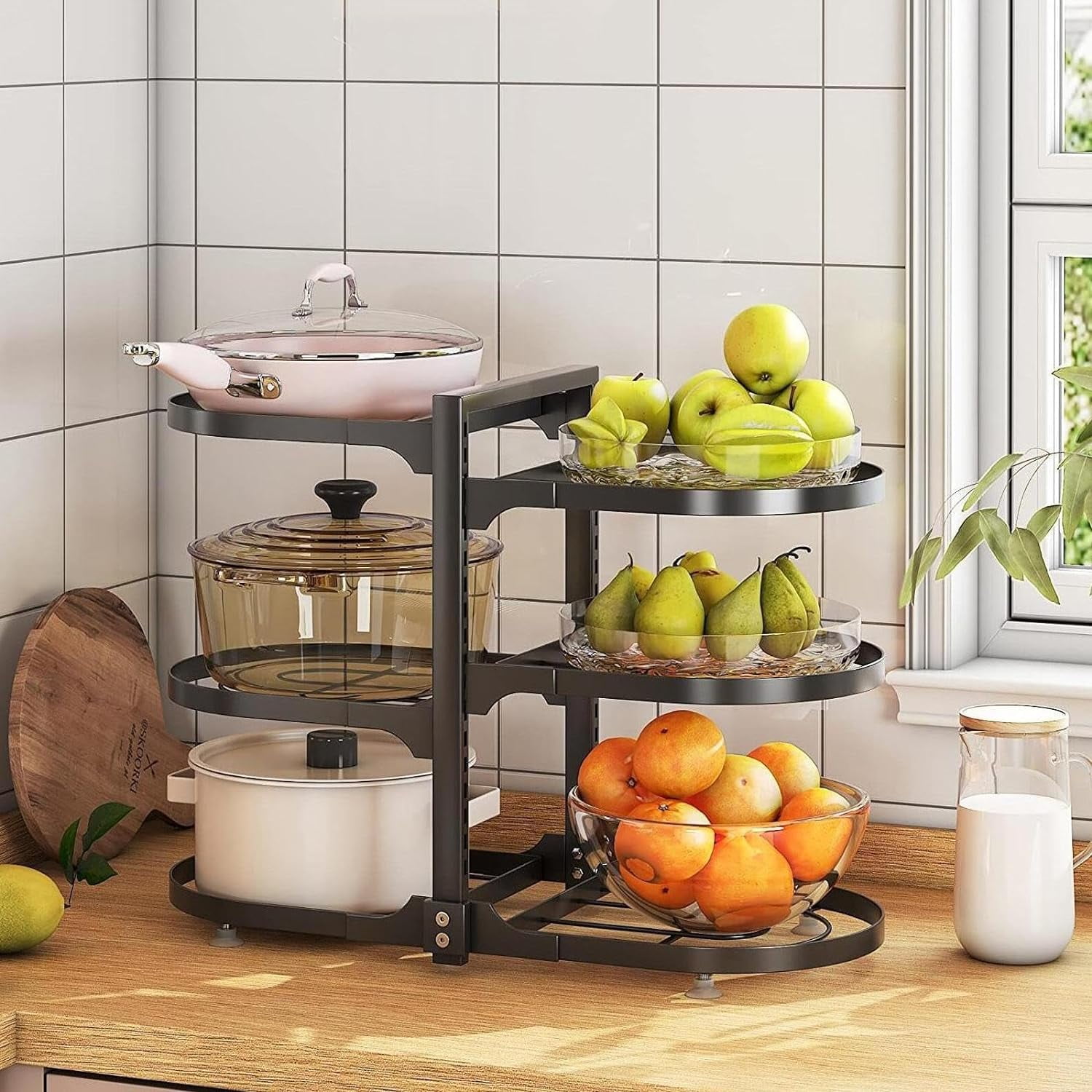 6 Tier Pots and Pans Lid Organizer Rack Holder, Adjustable Pot ...