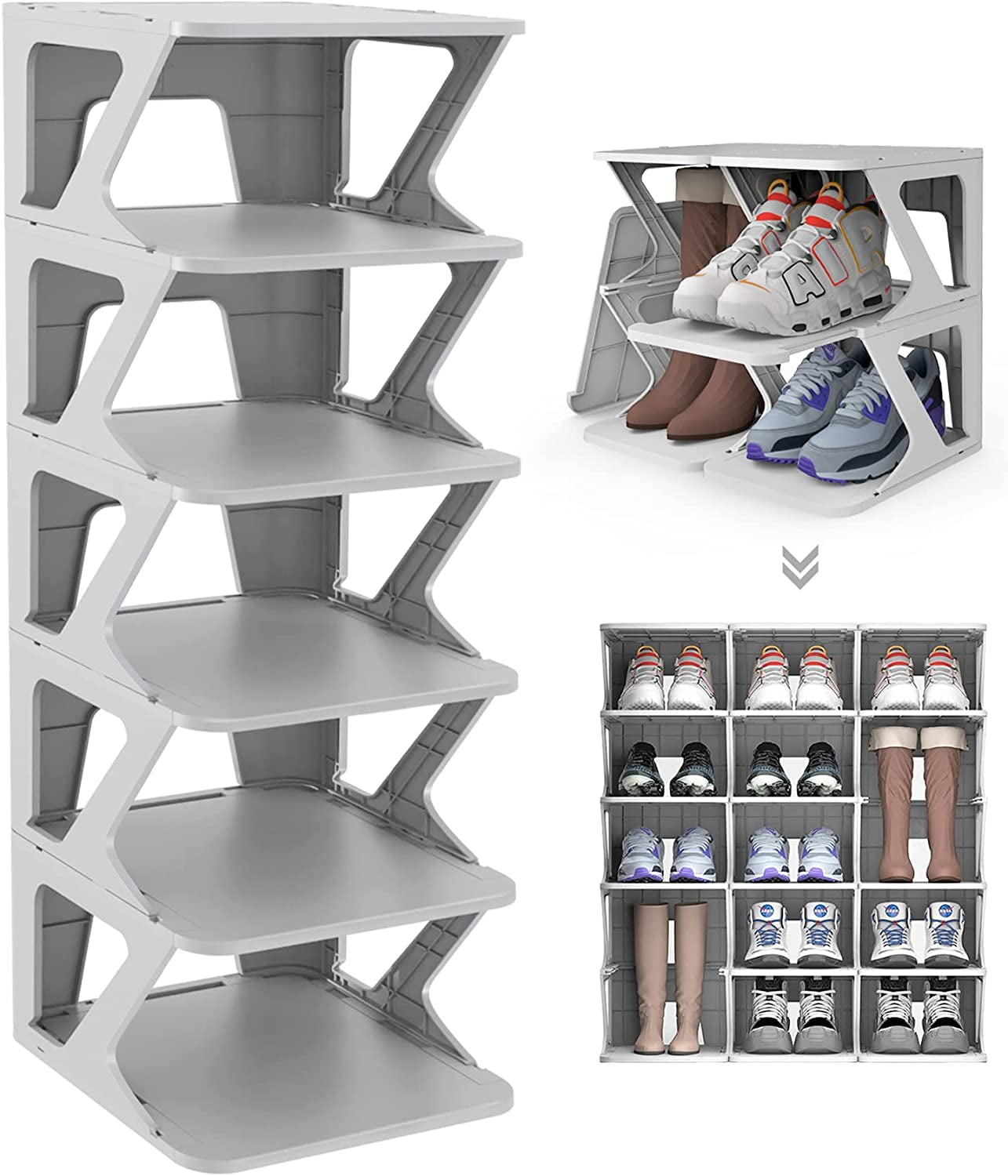 6-Tier Pull-Out Shoe Shelf, Adjustable Freestanding Shoe Rack, Stable ...
