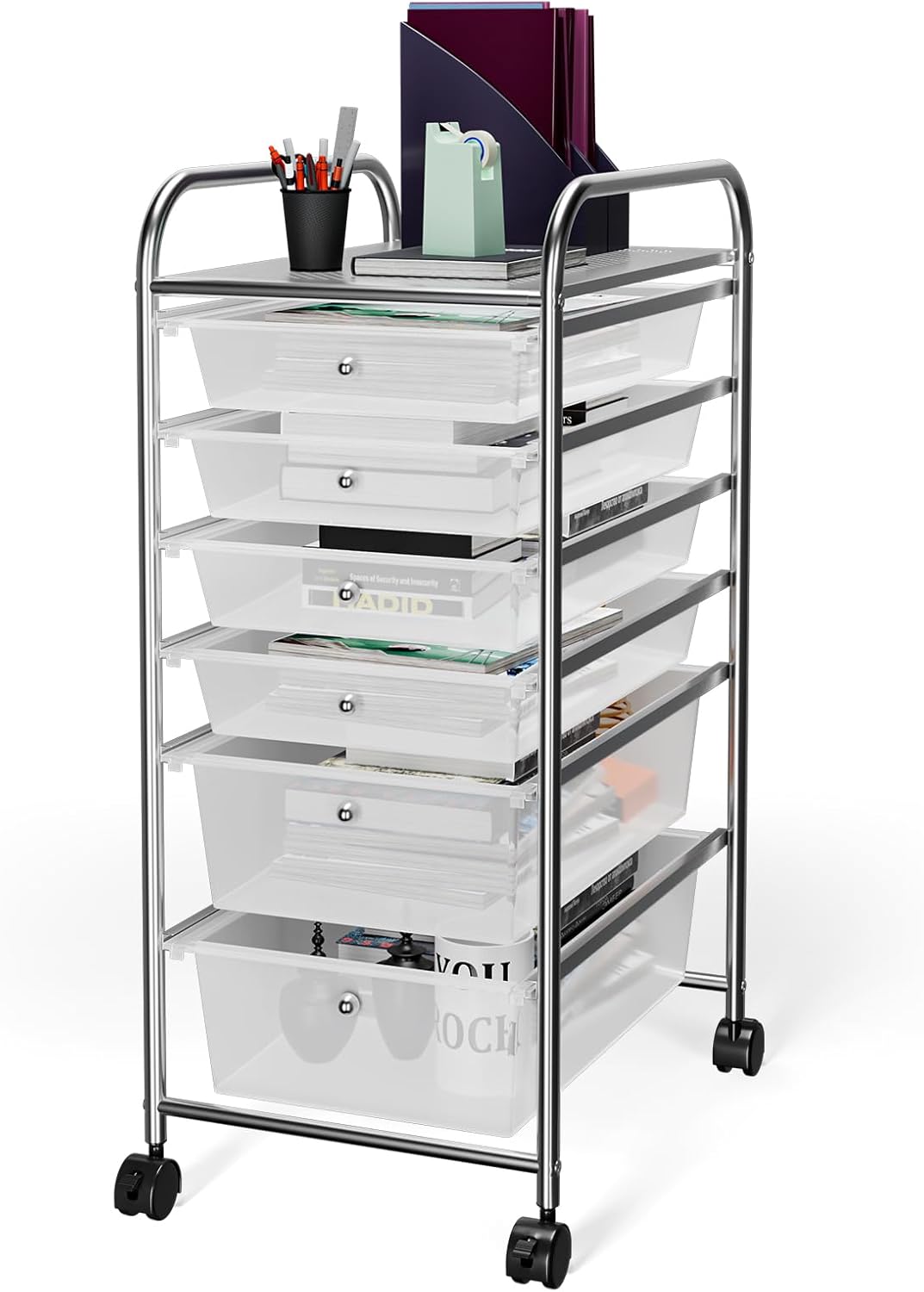 6-Tier Rolling Cart with Drawers, Storage Cart with Universal Wheel ...