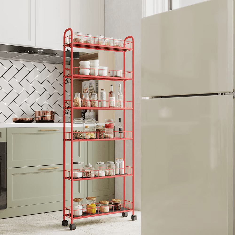 6-Tier Rolling Cart Gap Kitchen Slim Slide Out Storage Tower Rack with ...