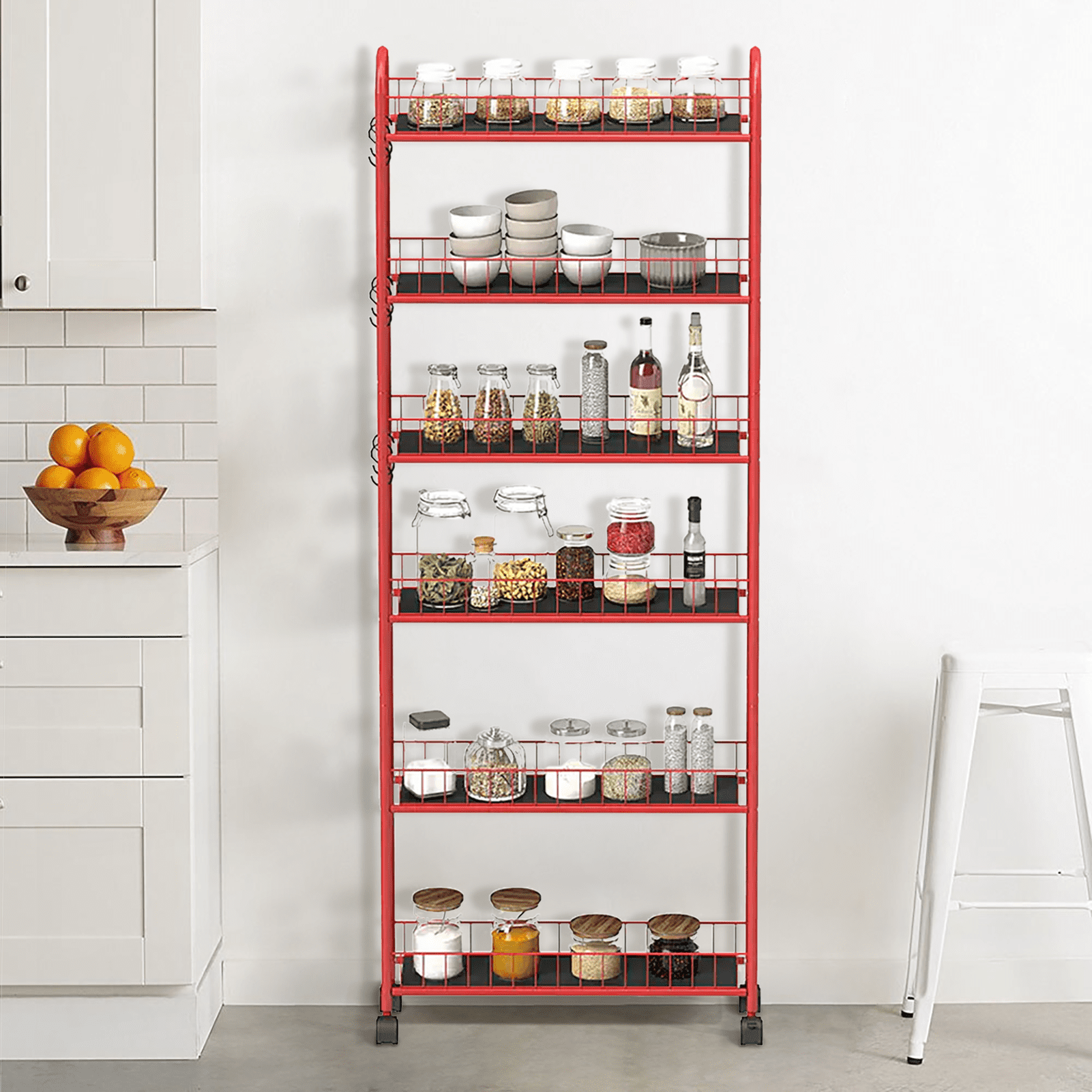 6-Tier Rolling Cart Gap Kitchen Slim Slide Out Storage Tower Rack with ...
