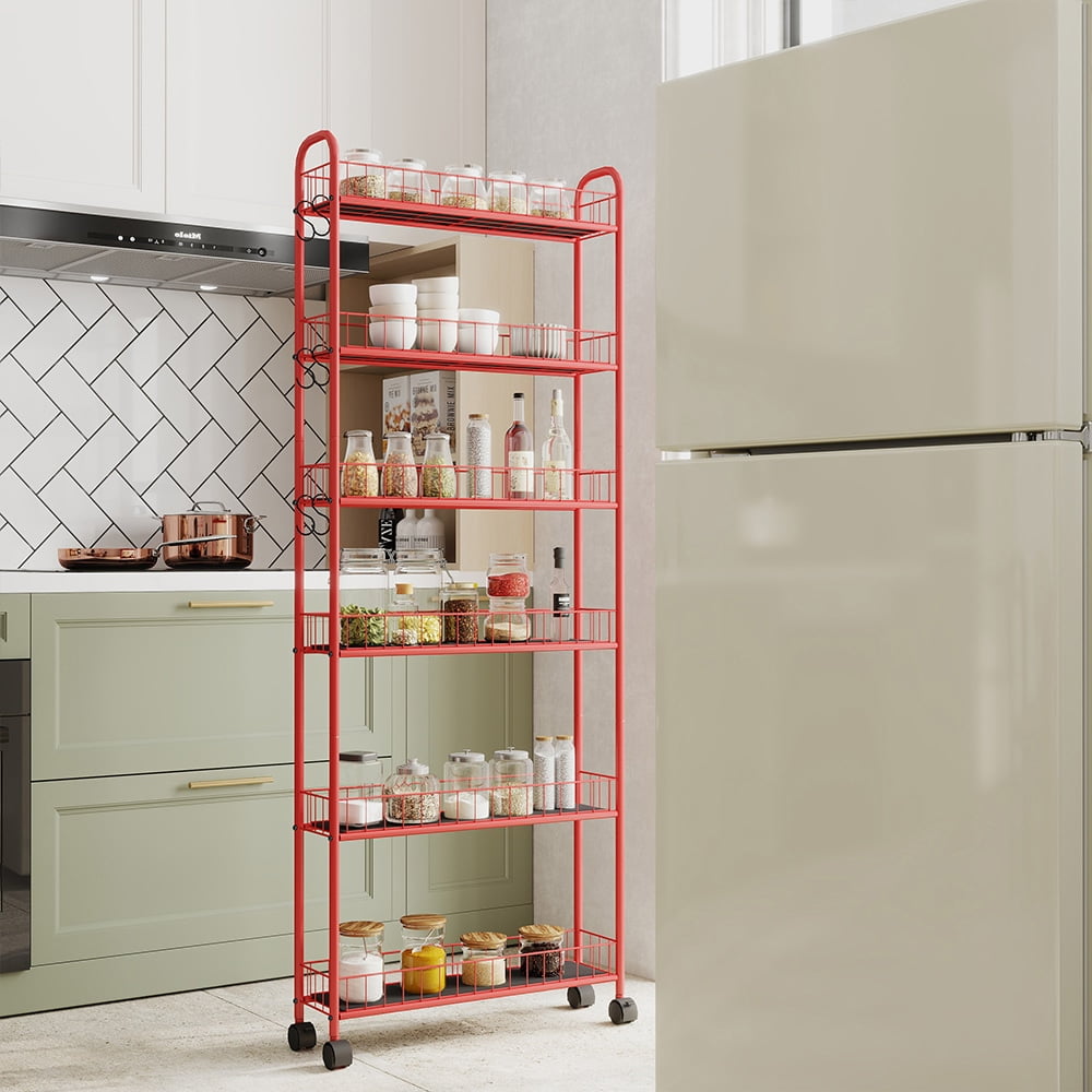 6-Tier Rolling Cart Kitchen Slim Slide Out Storage Tower Rack with ...