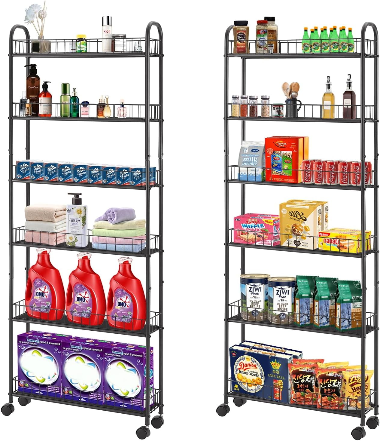 6-Tier Rolling Cart Kitchen Slim Slide Out Storage Tower Rack with ...
