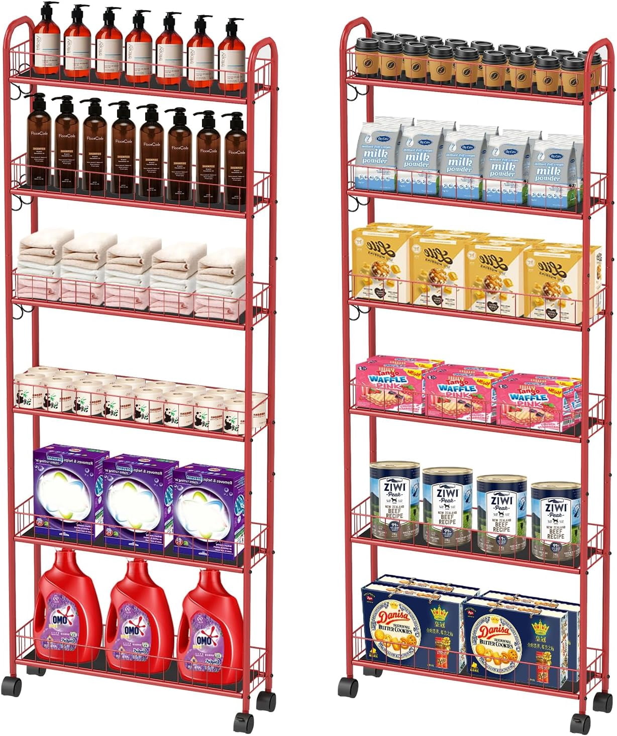 6-Tier Rolling Cart Kitchen Slim Slide Out Storage Tower Rack with ...