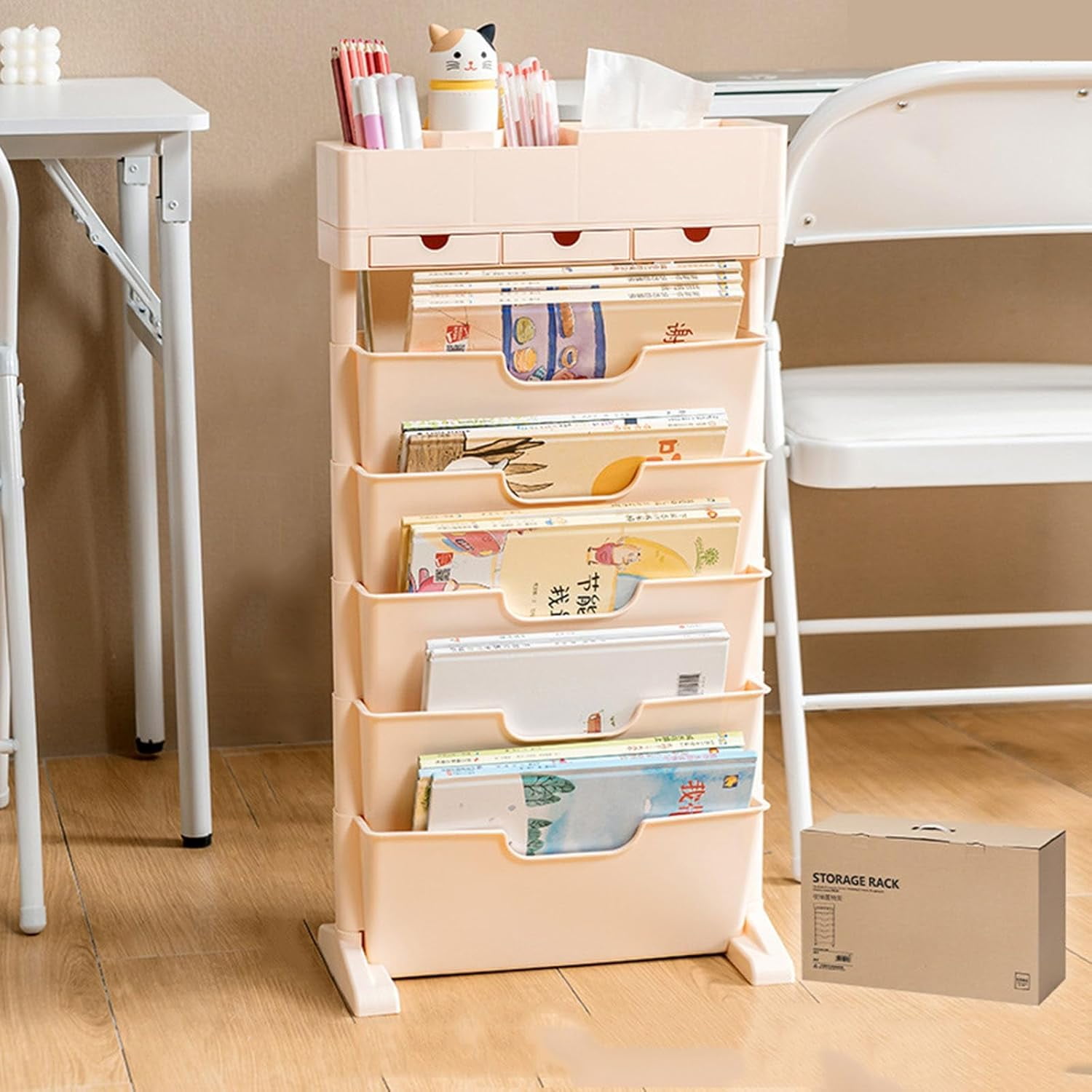 6 Tier Rolling Cart,Open Bookcase and Bookshelf,Mobile Bookshelf with ...