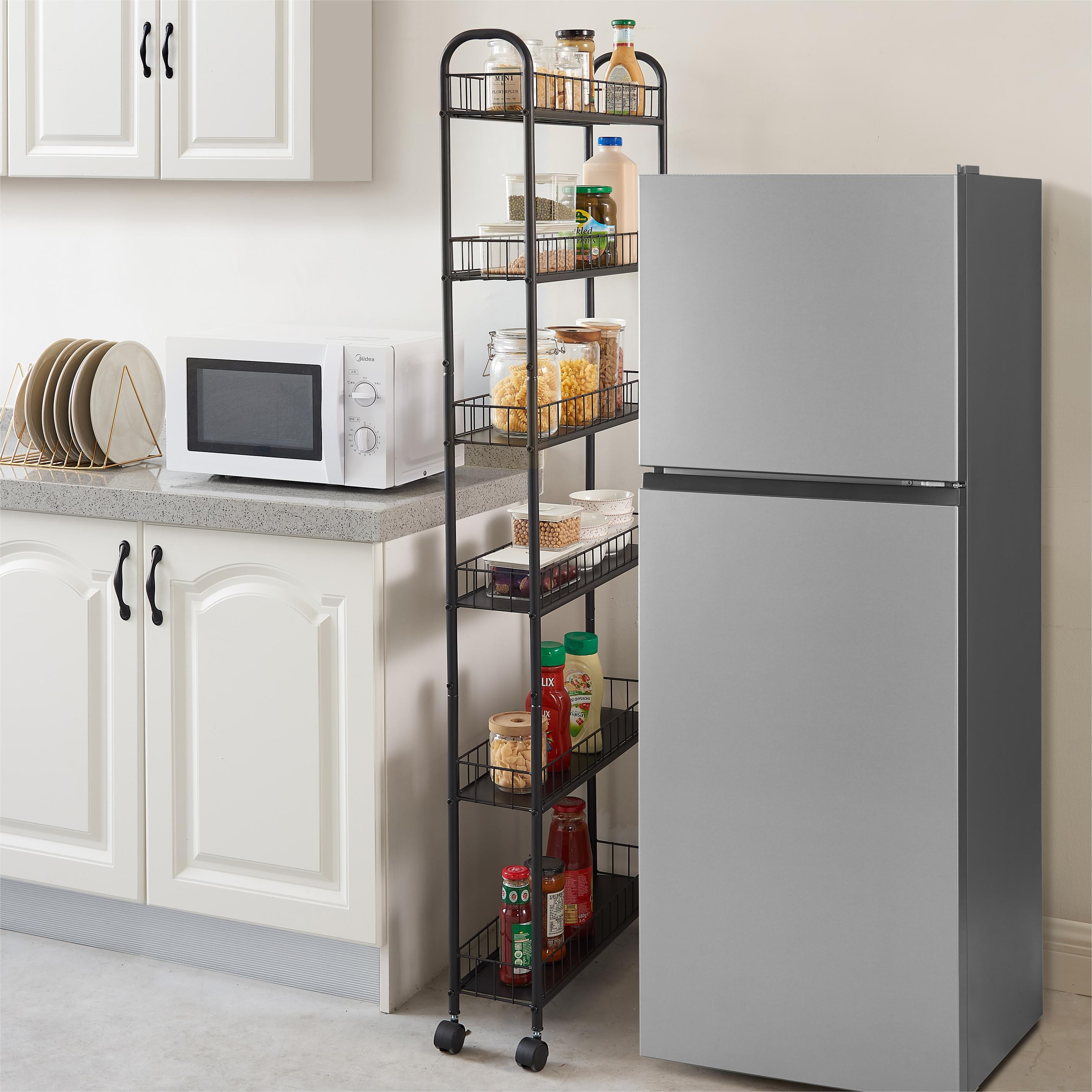 6 Tier Rolling Cart,Slim Slide Mobile Storage Shelving Unit with Wheels ...