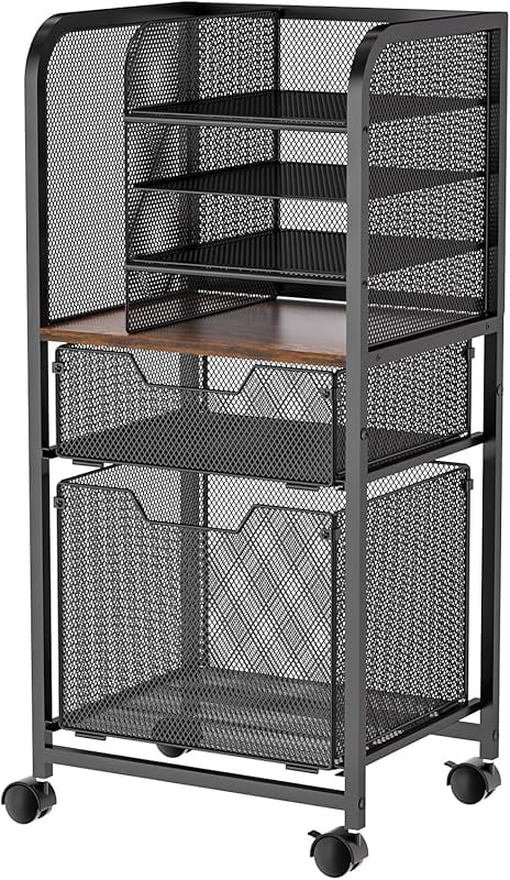 MY 6-Tier Rolling File Cart with 2 Drawers, File Cabinet Organizer for ...