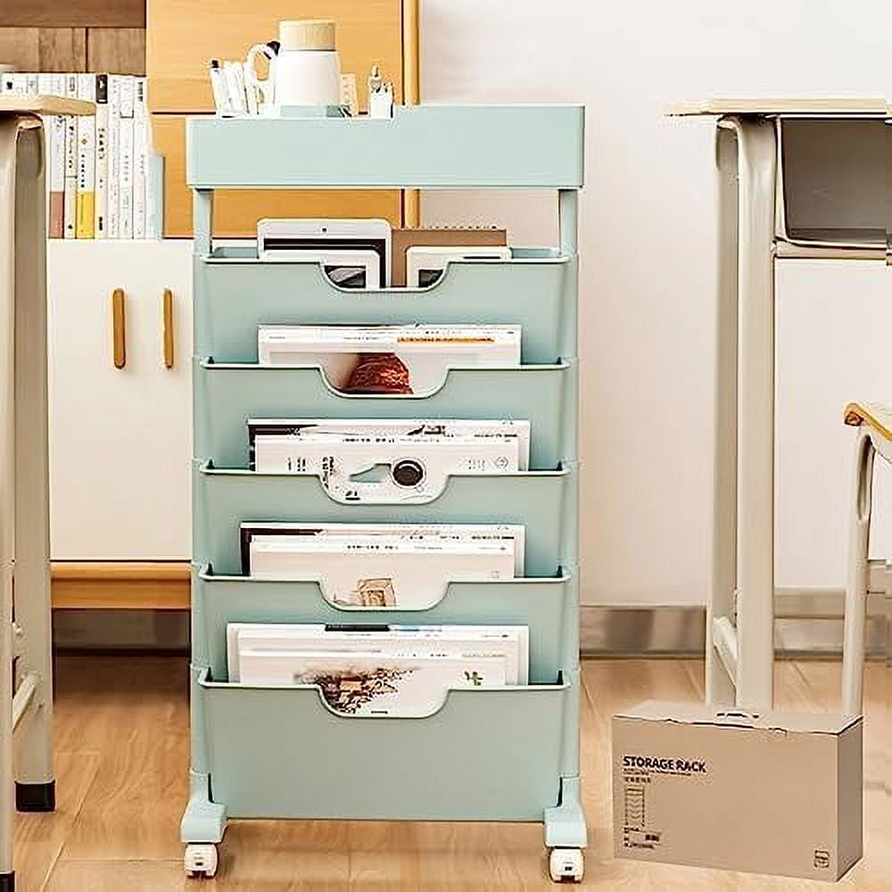 6-Tier Rolling File Cart with Lockable Wheels, White Rolling Book Cart ...