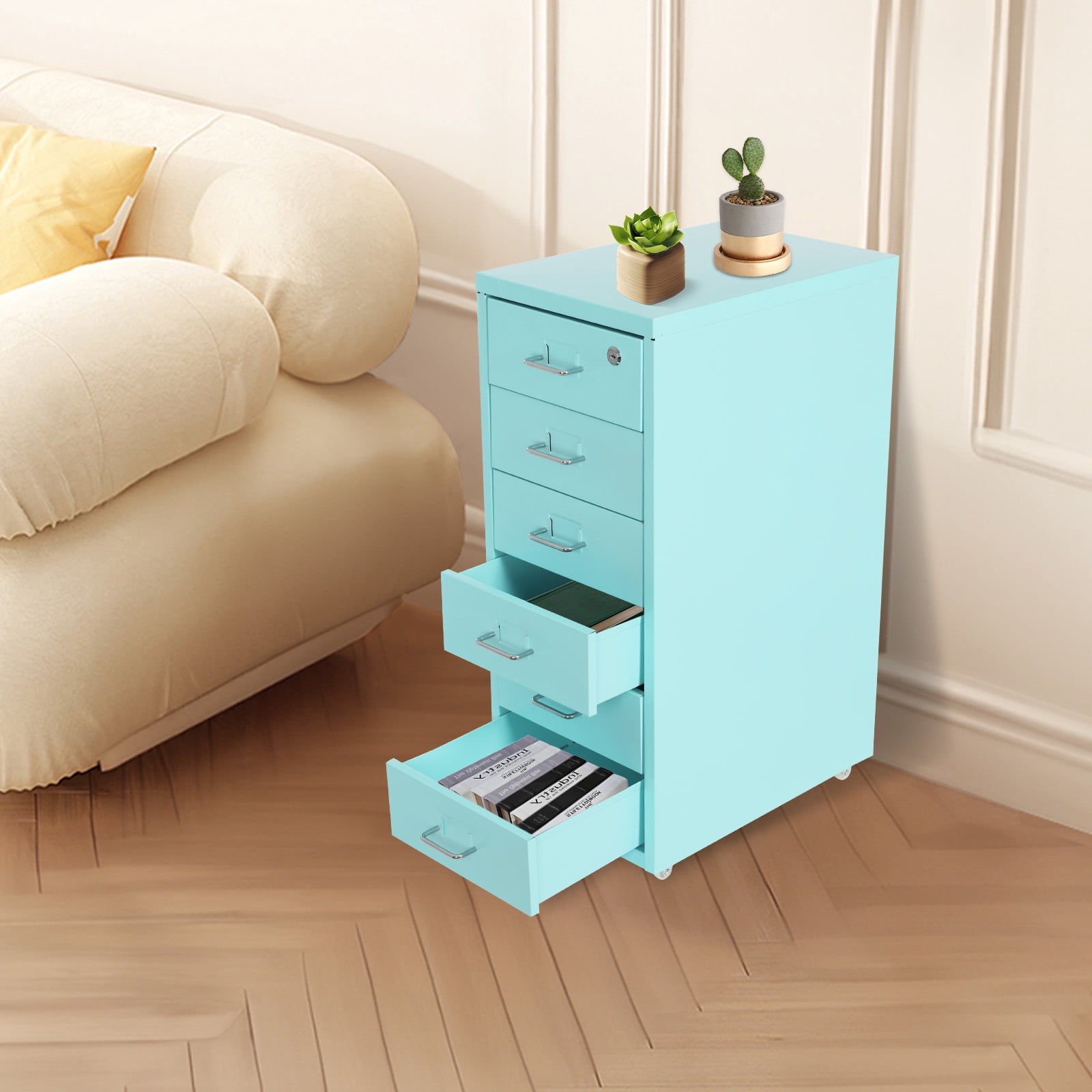 Rolling Filing Cabinet 6-Tier Vertical File Cabinet,Metal File Cabinet ...