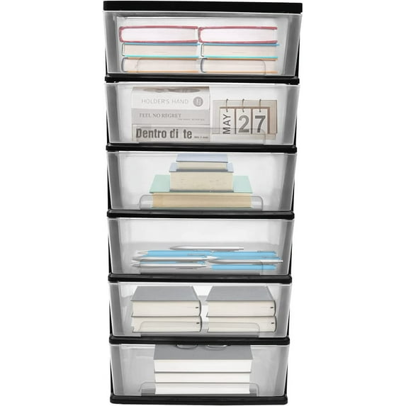 6-Tier Rolling Storage Cart, Plastic File Cabinet with Wheels, Clear ...