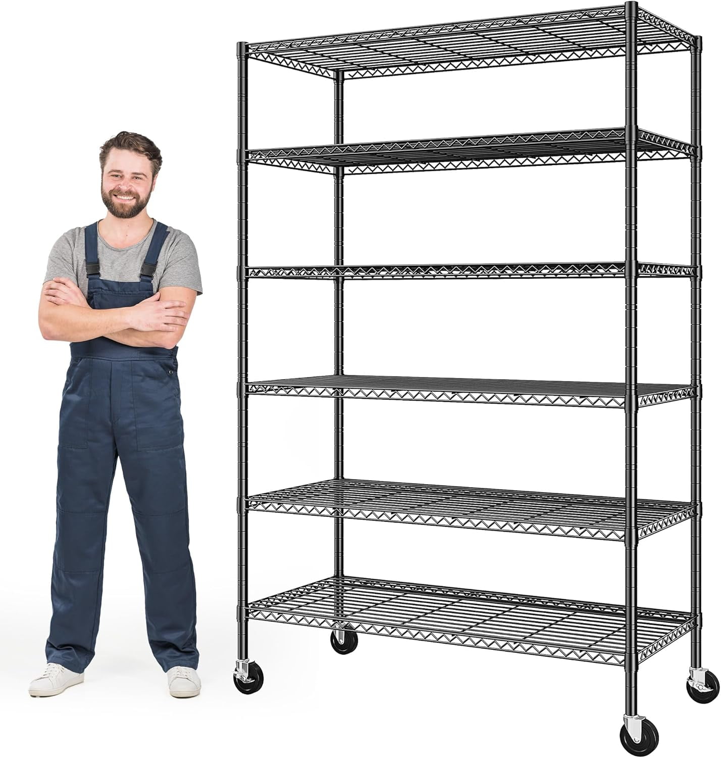 6-Tier Rolling Storage Shelves, 82" H x 45" W x 18" D Adjustable Wire ...