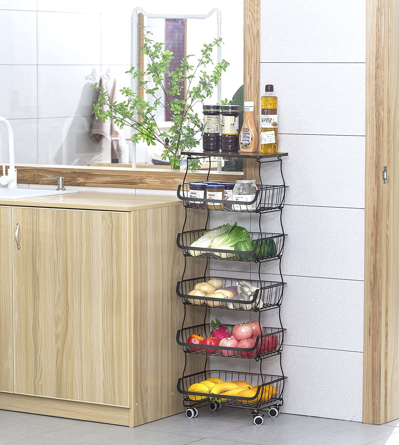 6 Tier Rolling Vegetable Cart Fruit Organizer Stand Stackable Wire ...