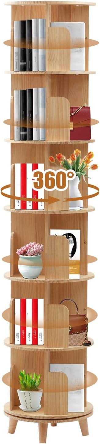 6 Tier Rotating Bookshelf 360 Degrees Book Shelf Free Standing Solid ...