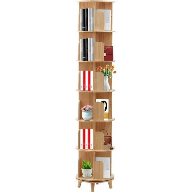 6 Tier Rotating Bookshelf 360 Display Floor Standing Bookcase Storage ...